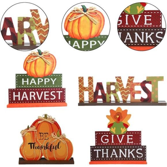 Accents | 4 Pack Thanksgiving Themed Table Centerpiece Signs Wood ...